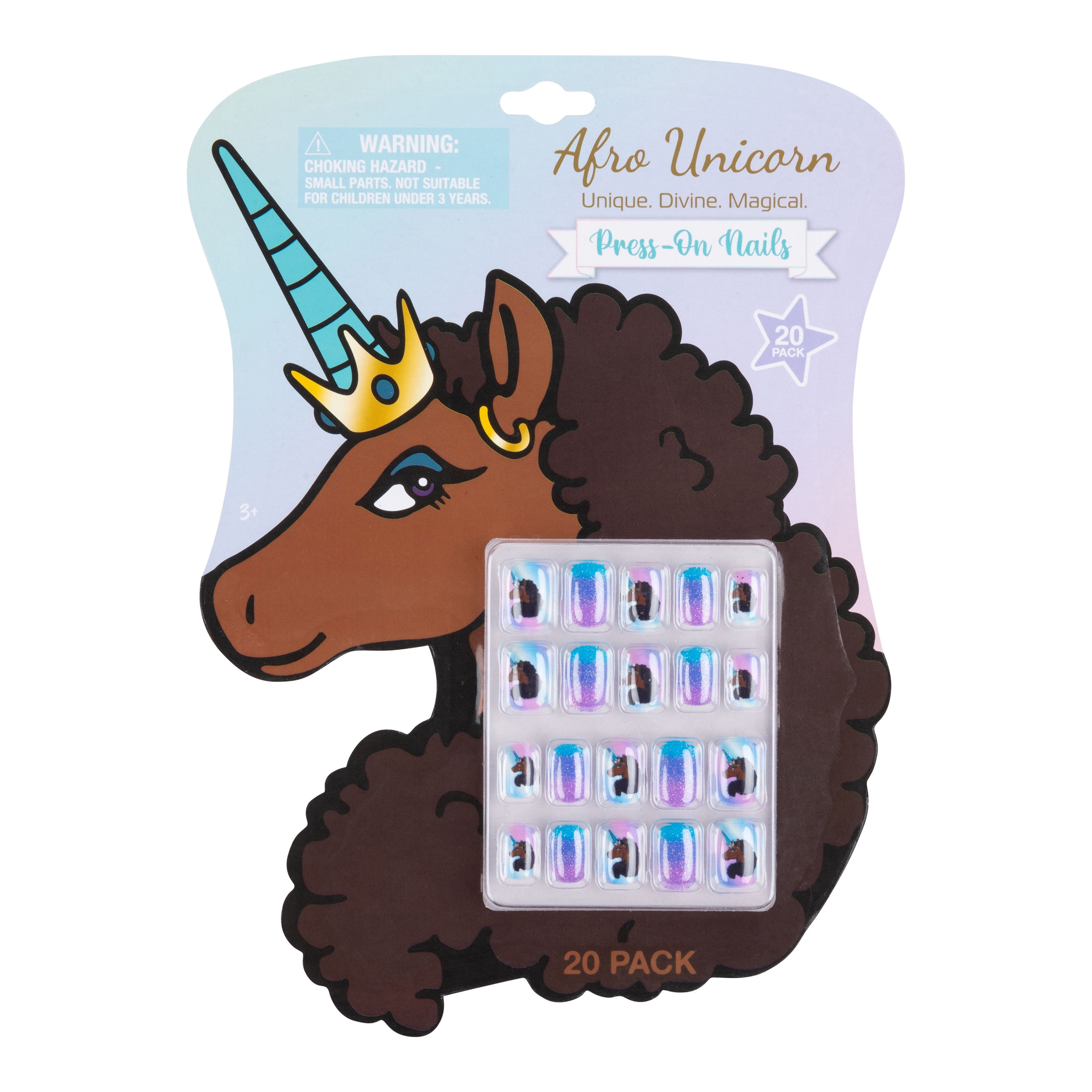 Afro Unicorn Easy to Apply Faux Nail Set, 20 Pieces - Walmart.com