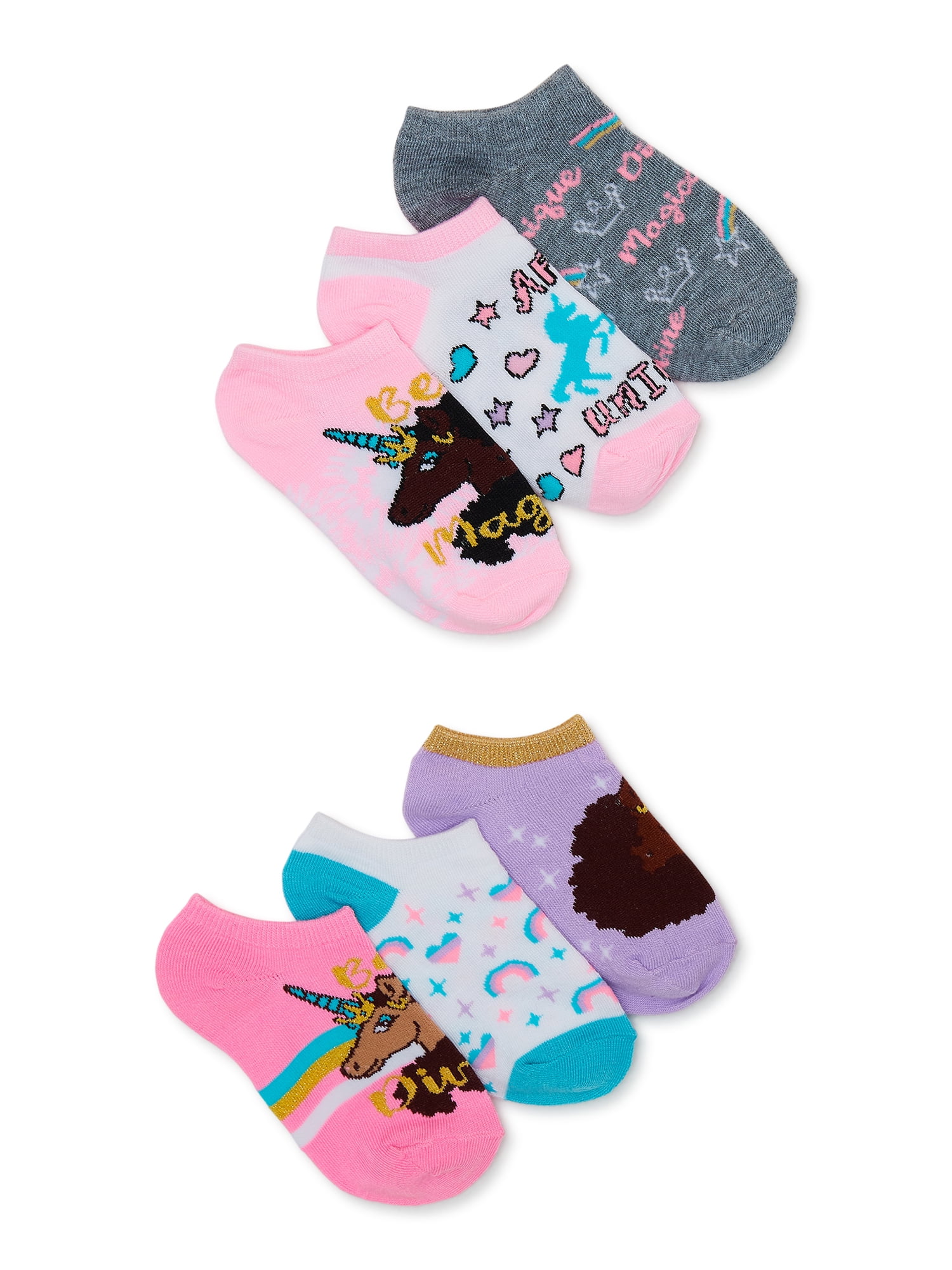 Afro Unicorn Girls No Show Socks - Sizes S-L - Walmart.com