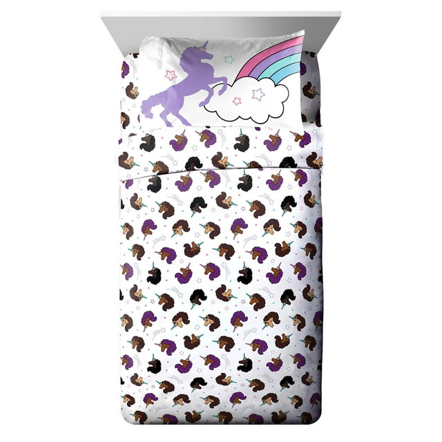 Afro Unicorn Unique, Divine, Magical-Twin Sheet Set, 100% Microfiber ...
