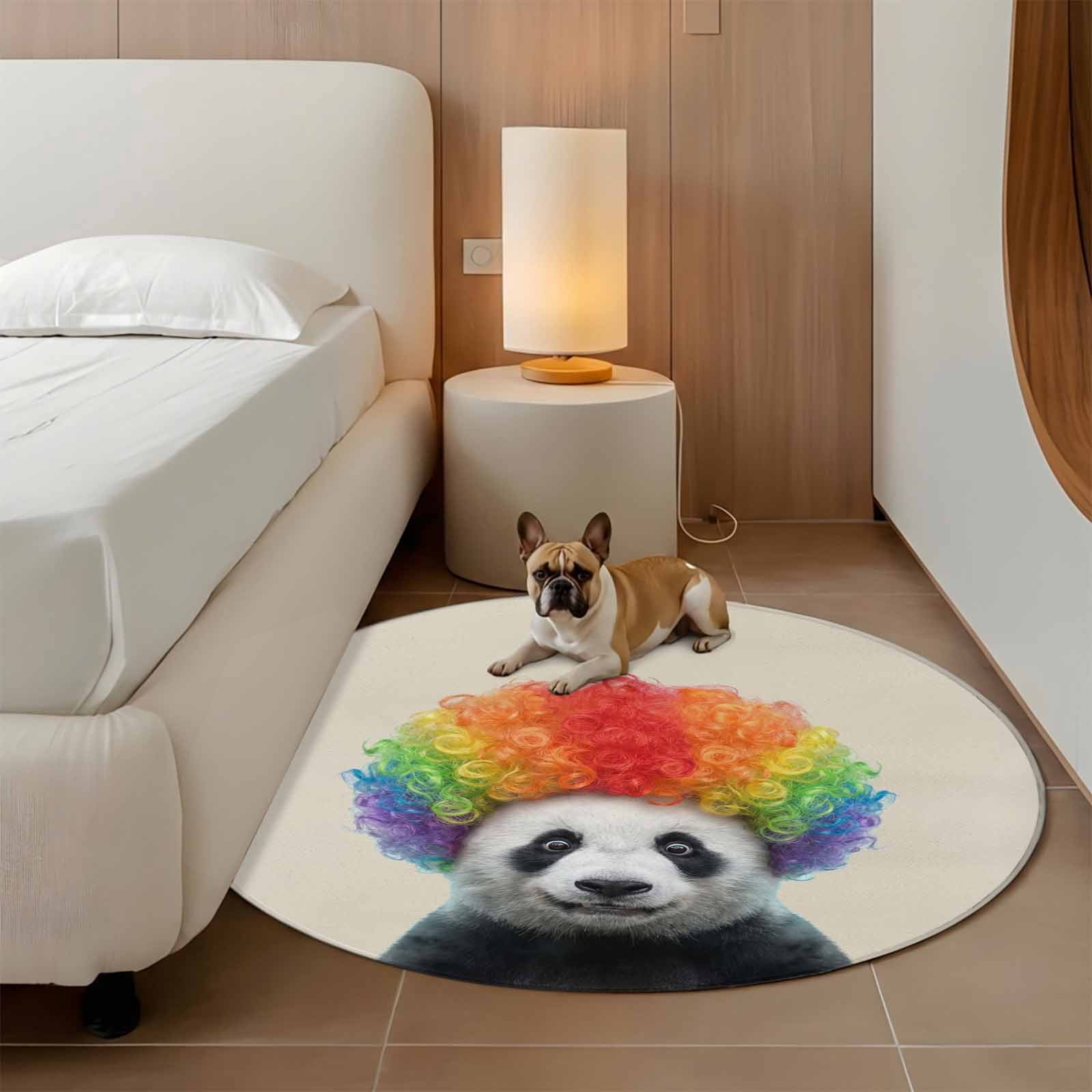 Afro Wig Panda 3ft Round Rug for Bathroom Accent Bedside Corner ...