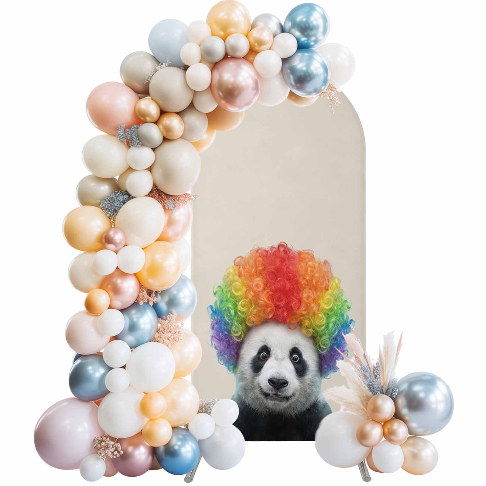 Afro Wig Panda Arch Backdrop Cover 5 FT Abstract Funny Rainbow Wig ...