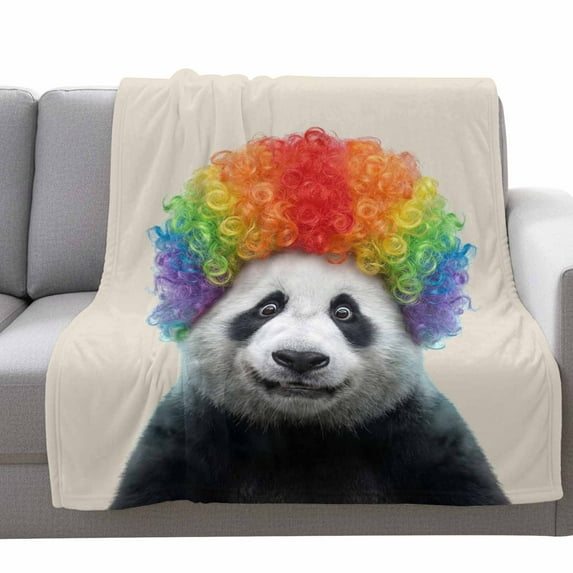 Afro Wig Panda Fleece Throw Blanket Lightweight Abstract Funny Rainbow ...