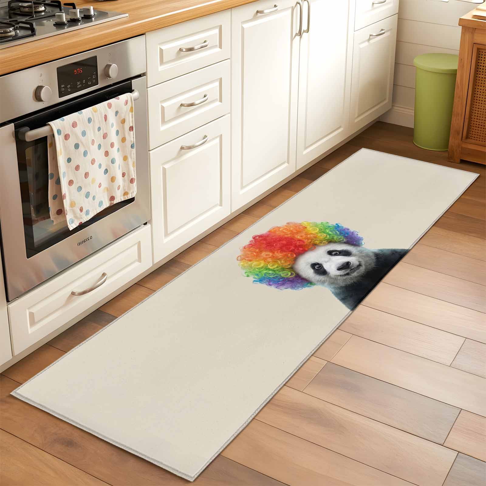 Afro Wig Panda Runner Rugs 2x6 ft Abstract Funny Rainbow Wig Panda ...