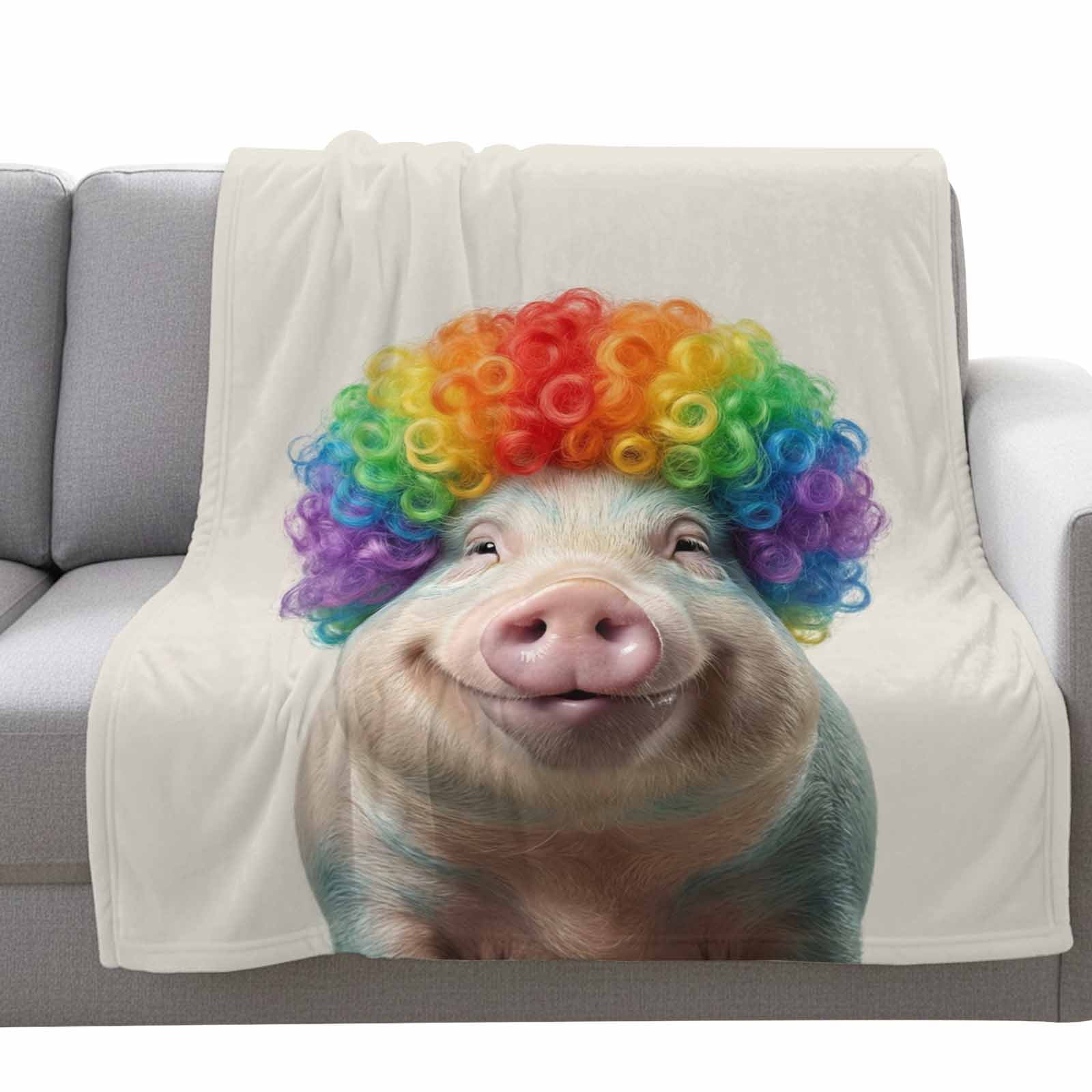 Afro Wig Pig Fleece Throw Blanket Lightweight Abstract Funny Rainbow ...