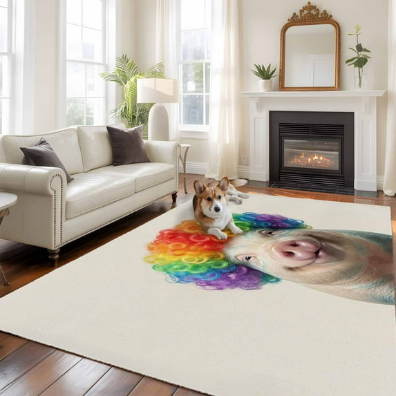 Afro Wig Pig Large Area Rugs 5x8 ft Abstract Funny Rainbow Wig Pig ...