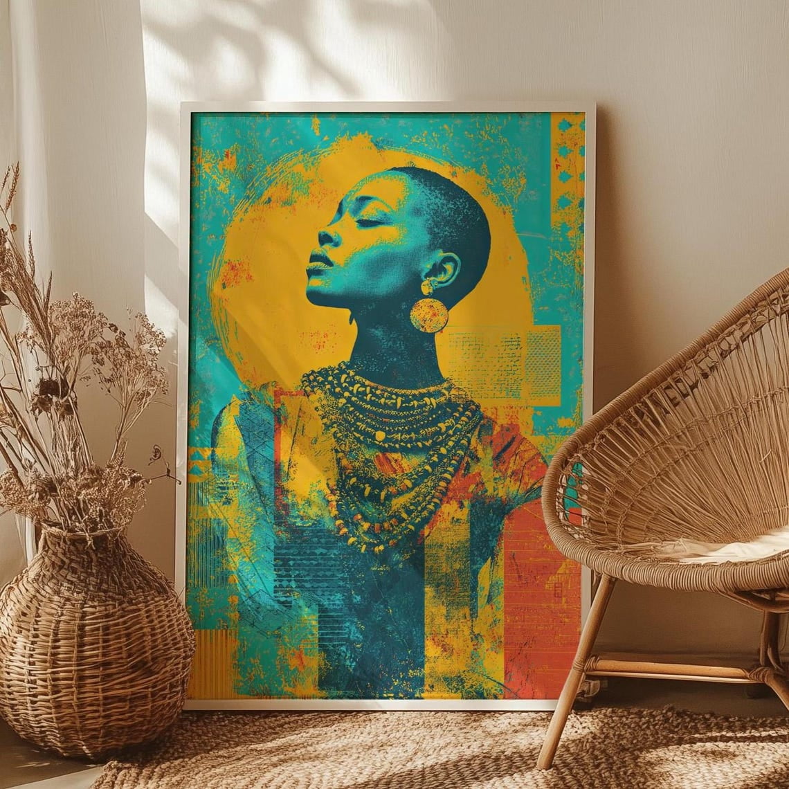 Afro Woman Bold Collage Style African Blue Yellow Tribal Afrocentric ...