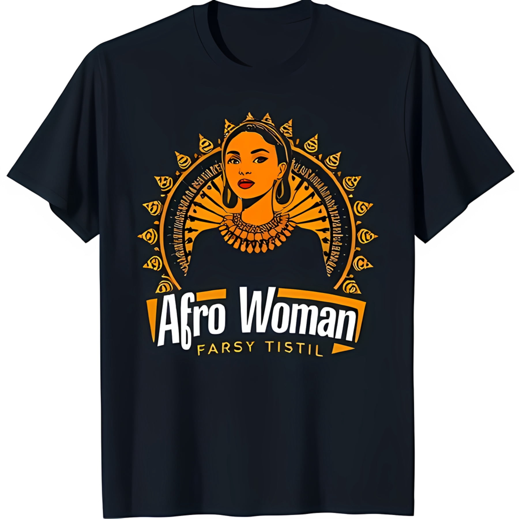 Afro Woman Graphic Black T-Shirt with Sun Crown Farsy Tistril Design ...