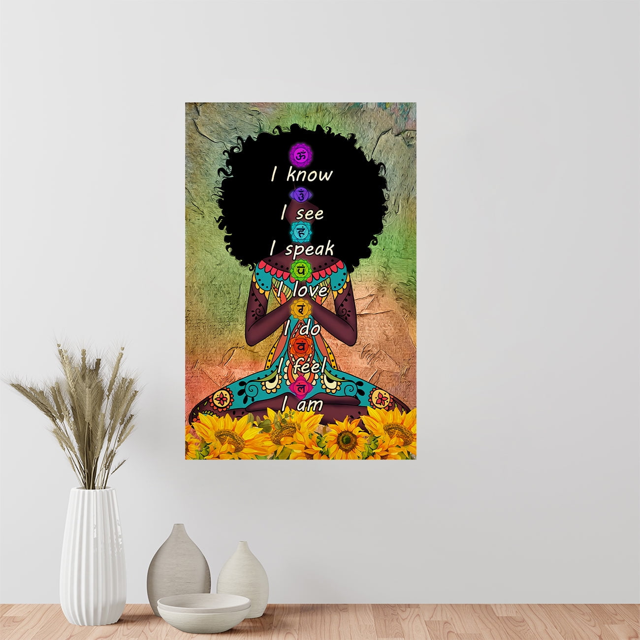 Afro Woman Seven Chakra Black Yoga Poster 16 x 24 Inch Poster - Walmart.com
