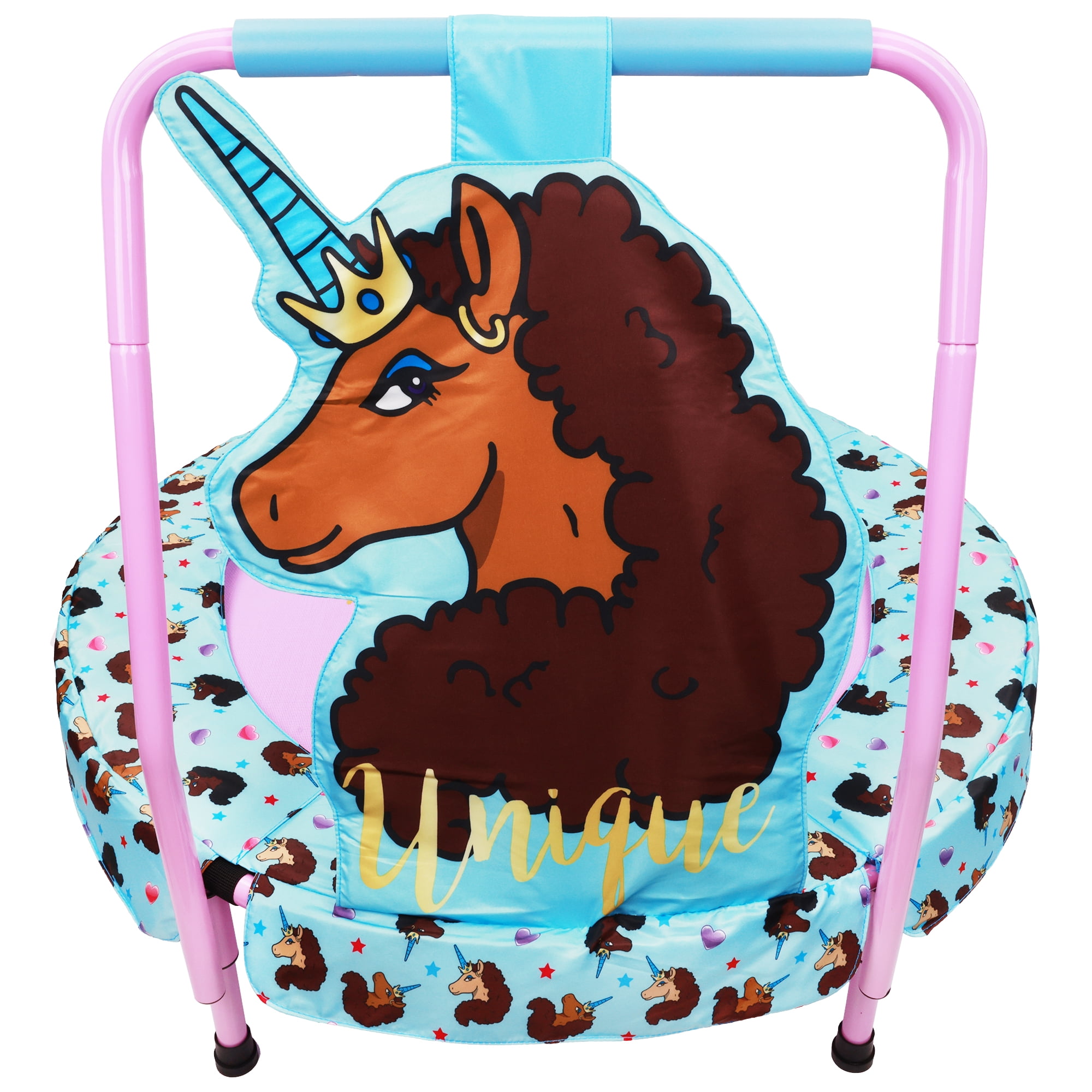 "Afro Unicorn 36"" Indoor Kids Trampoline with Handle, Active Playtime ...