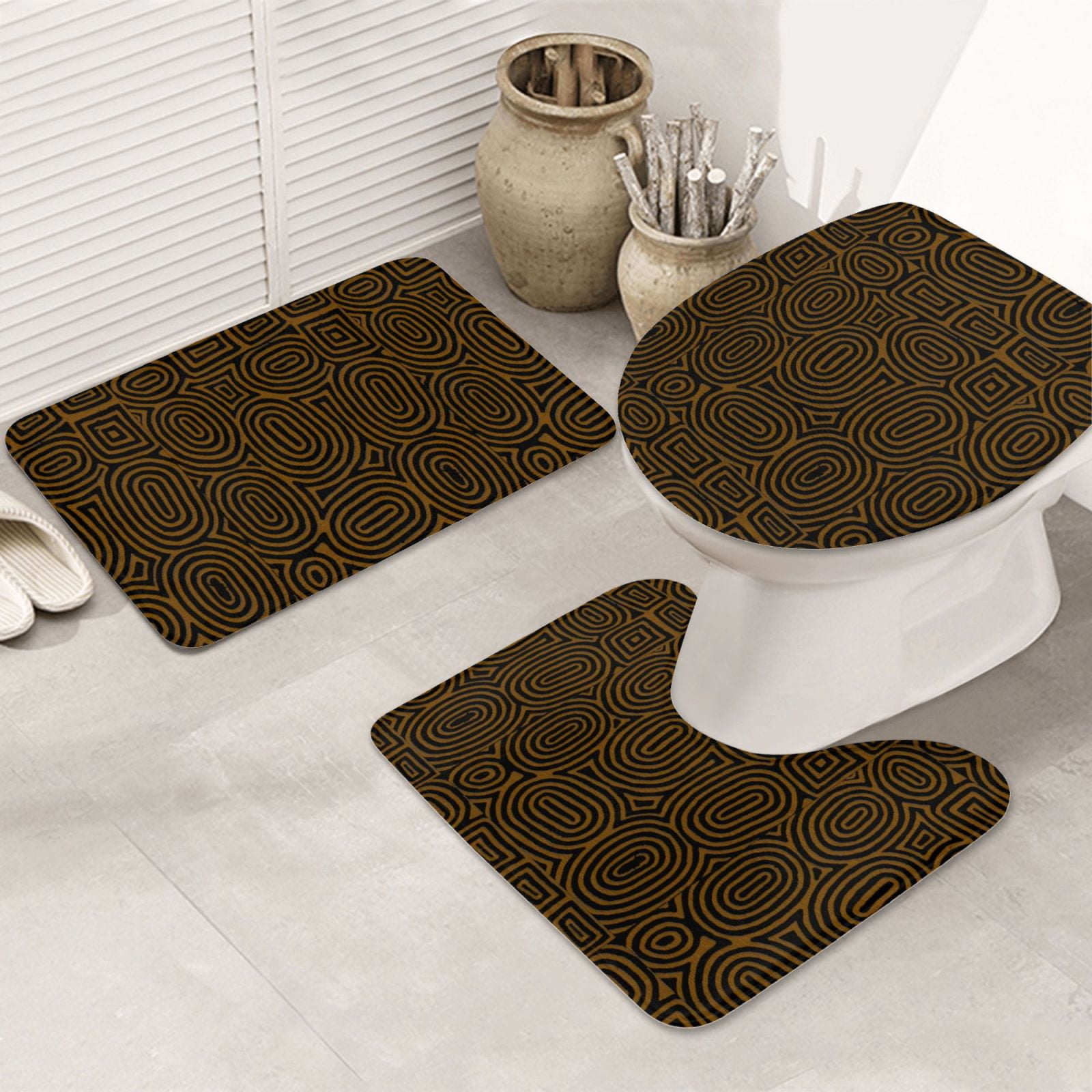 Afrocentric African Mud Cloth Print 3 Piece Bathroom Rugs Set Water ...
