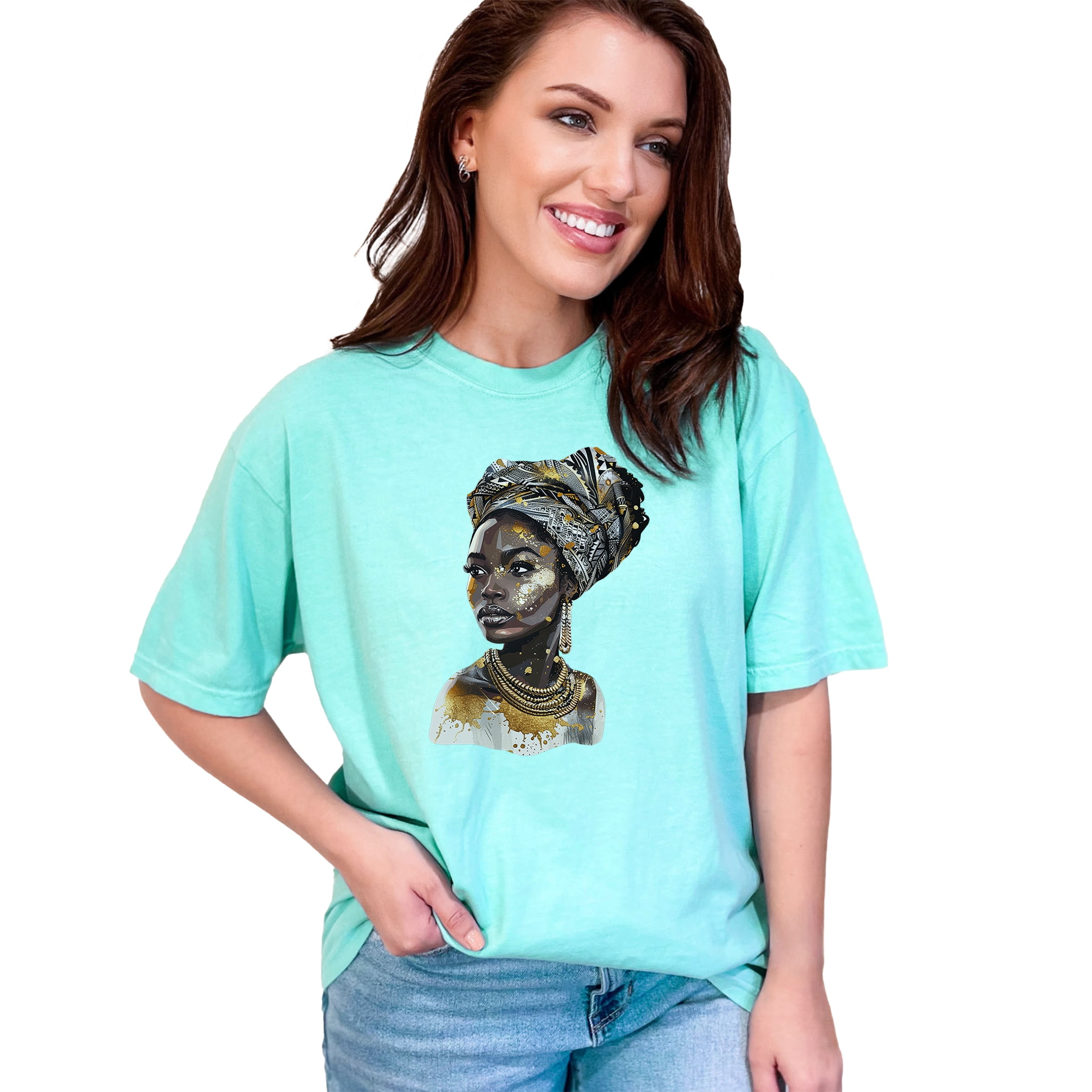 Afrocentric Art T-Shirt, African Queen Graphic Tee, Cultural Themed Top ...