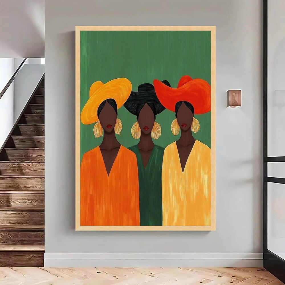 Afrocentric Women Art Bold Hat Fashion Portrait Wall Art Home Decor ...