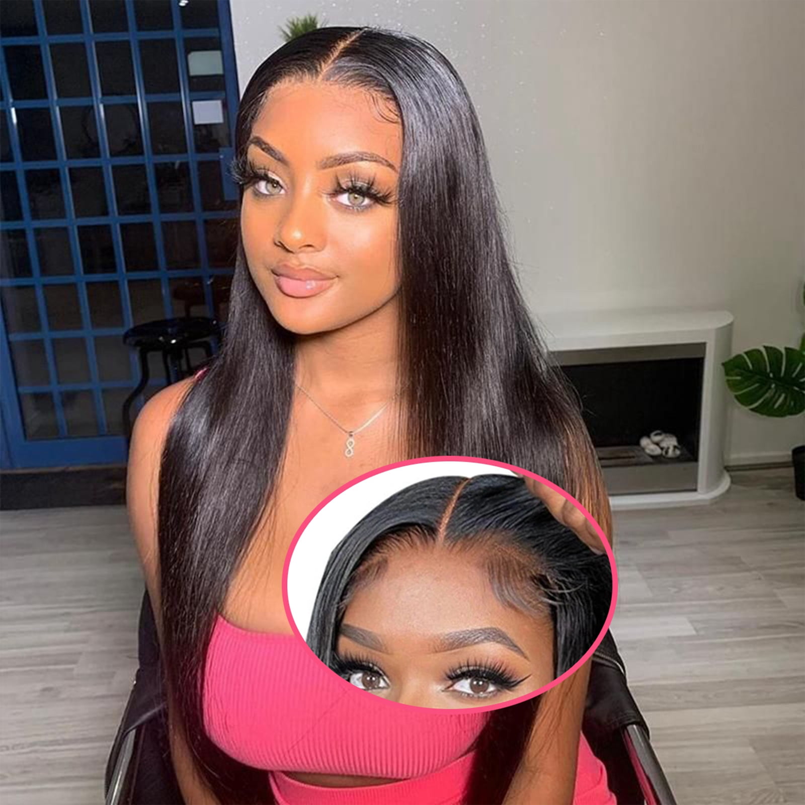 Afrodiva Wear and Go Glueless Wigs Human Hair Straight 4x4 Lace Front ...