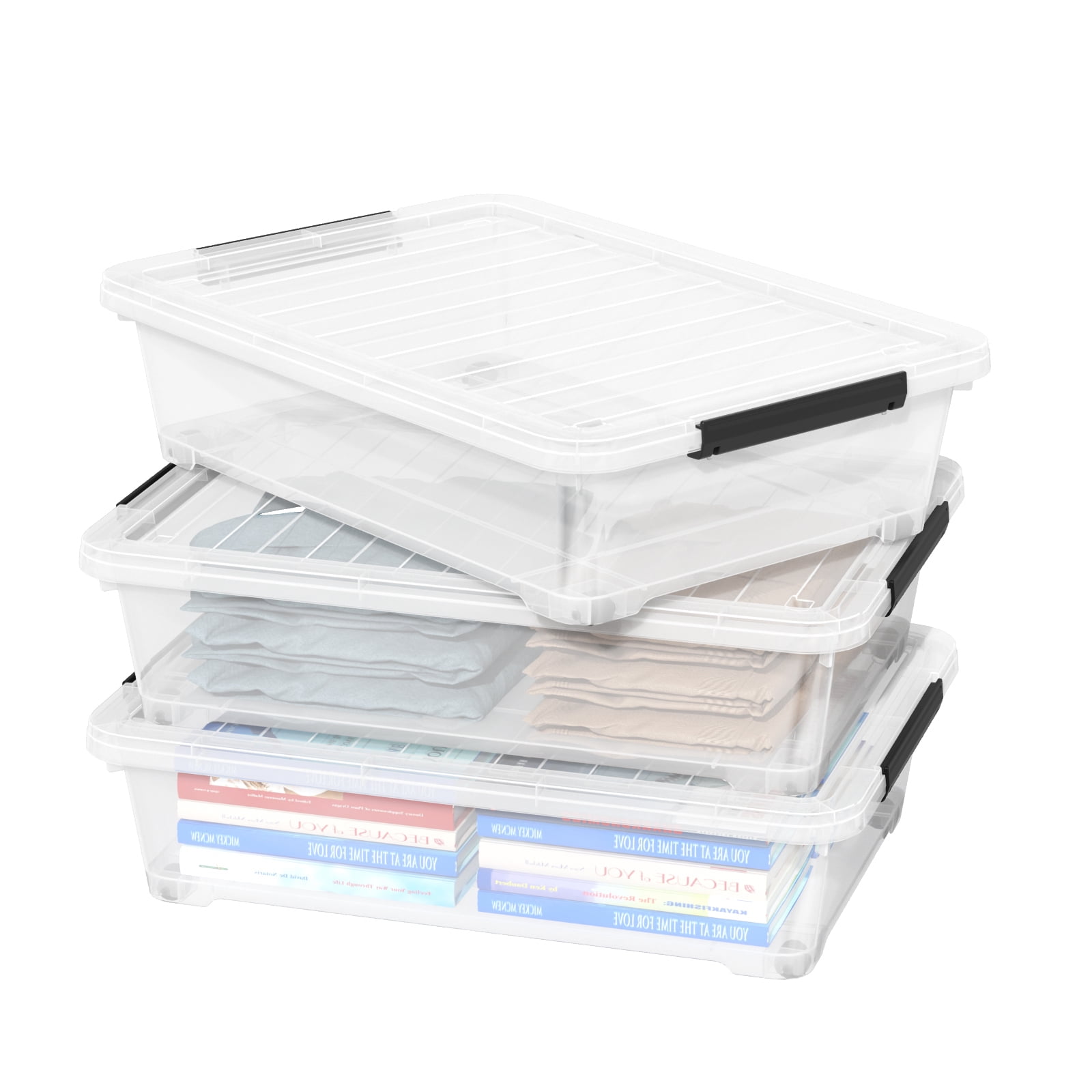 Afromy 3 Pack 20 Qt Wheeled Latching Storage Box, Stackable Underbed ...