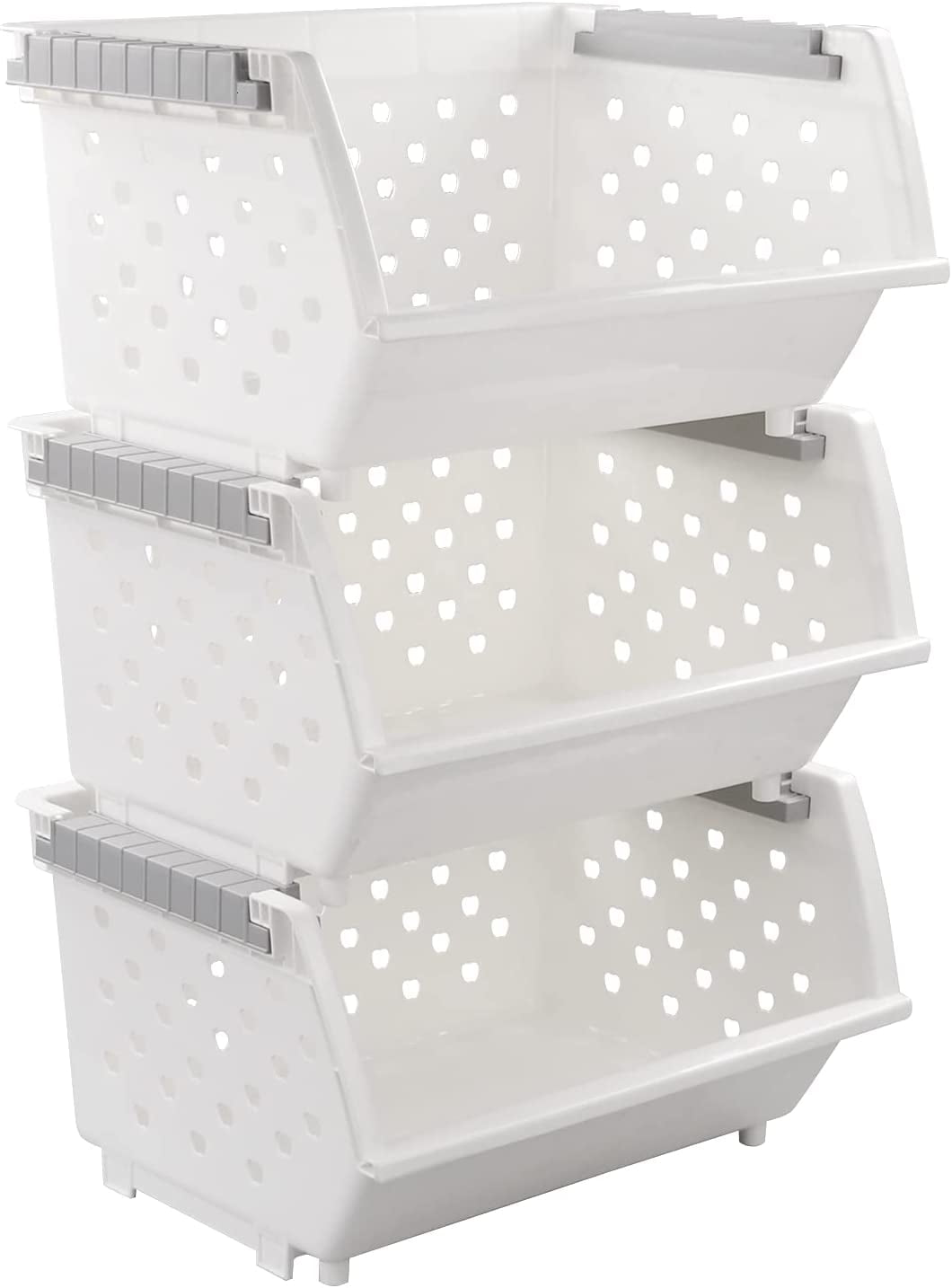 Afromy 3-Pack Kitchen Stackable Baskets, White Stacking Storage ...