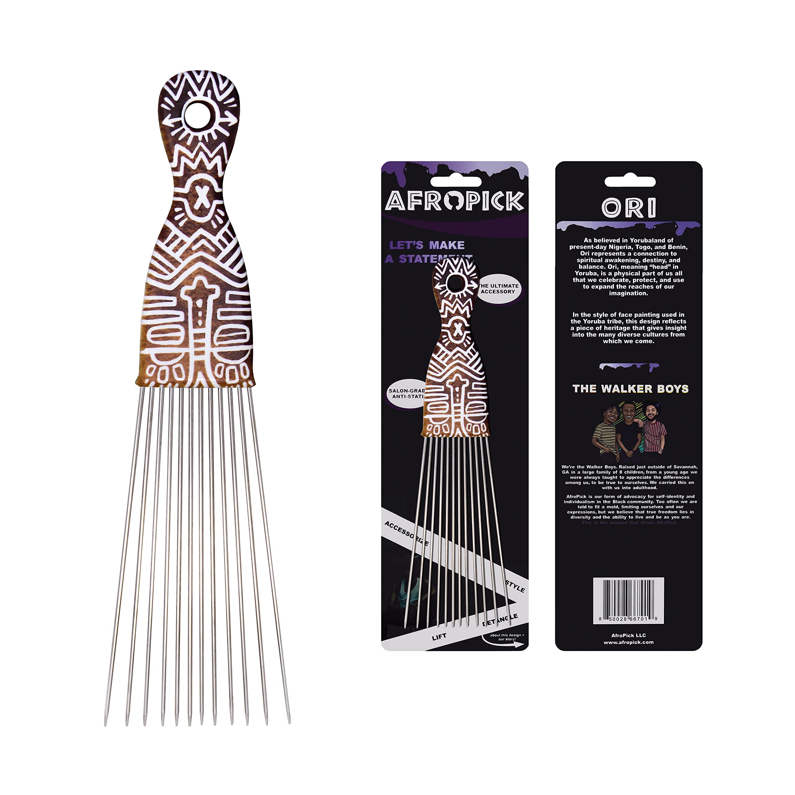 Afropick Metal Black Hair Pick for Natural Curly Long Thick Hair- Afro Pick Comb for Men, Women ...