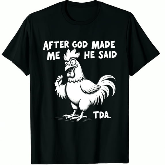 After God made Me He Said Ta Da Funny Chicken Graphic Crew Neck Short ...