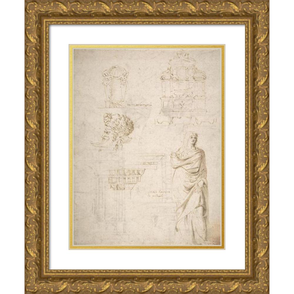 After Michelangelo Buonarroti 11x14 Gold Ornate Wood Frame and Double ...