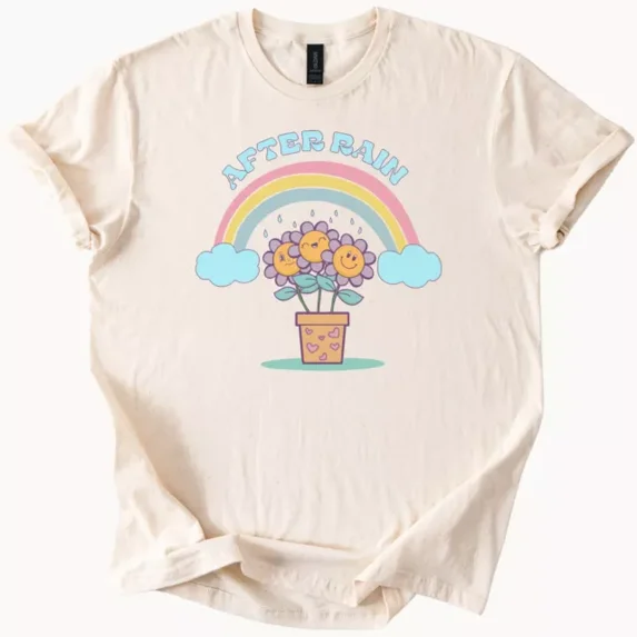 After Rain Rainbow Flowers Happy Face Graphic T Shirt - Walmart.com