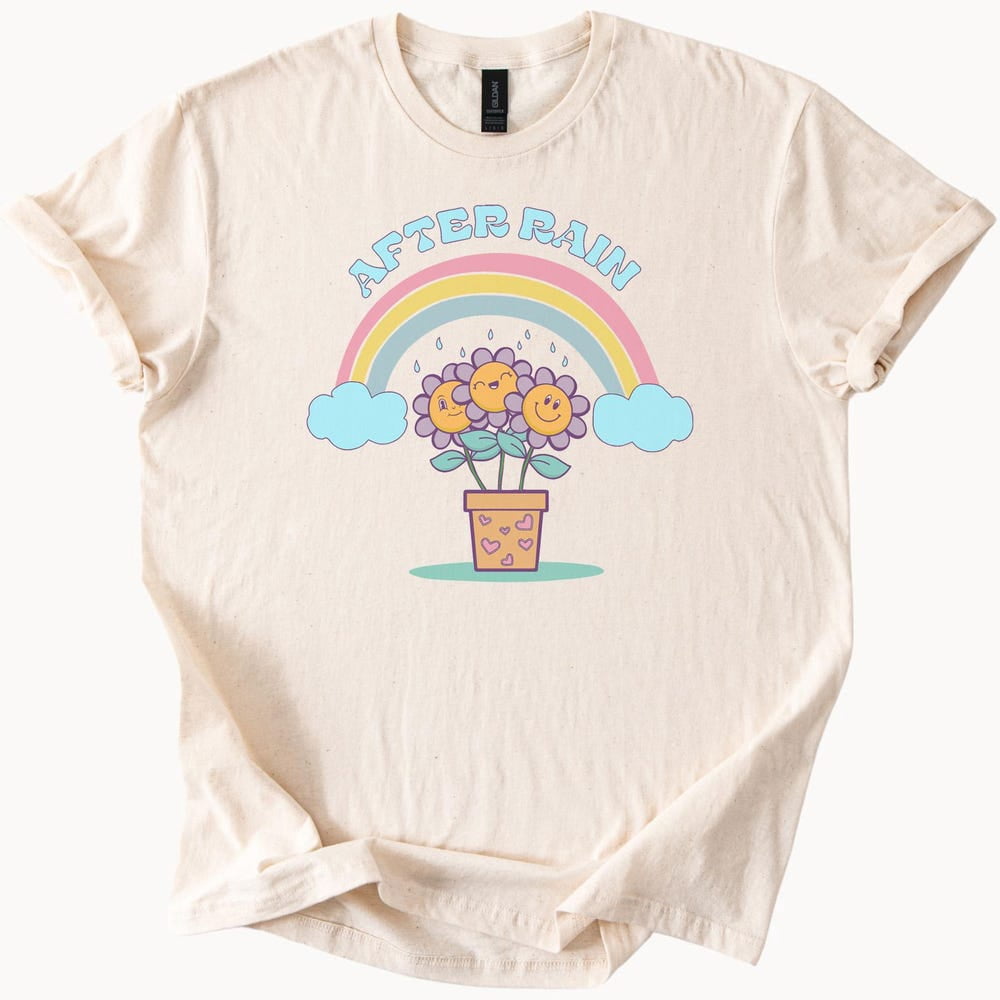 After Rain Rainbow Flowers Smiley Face T Shirt Cute Graphic Tee ...