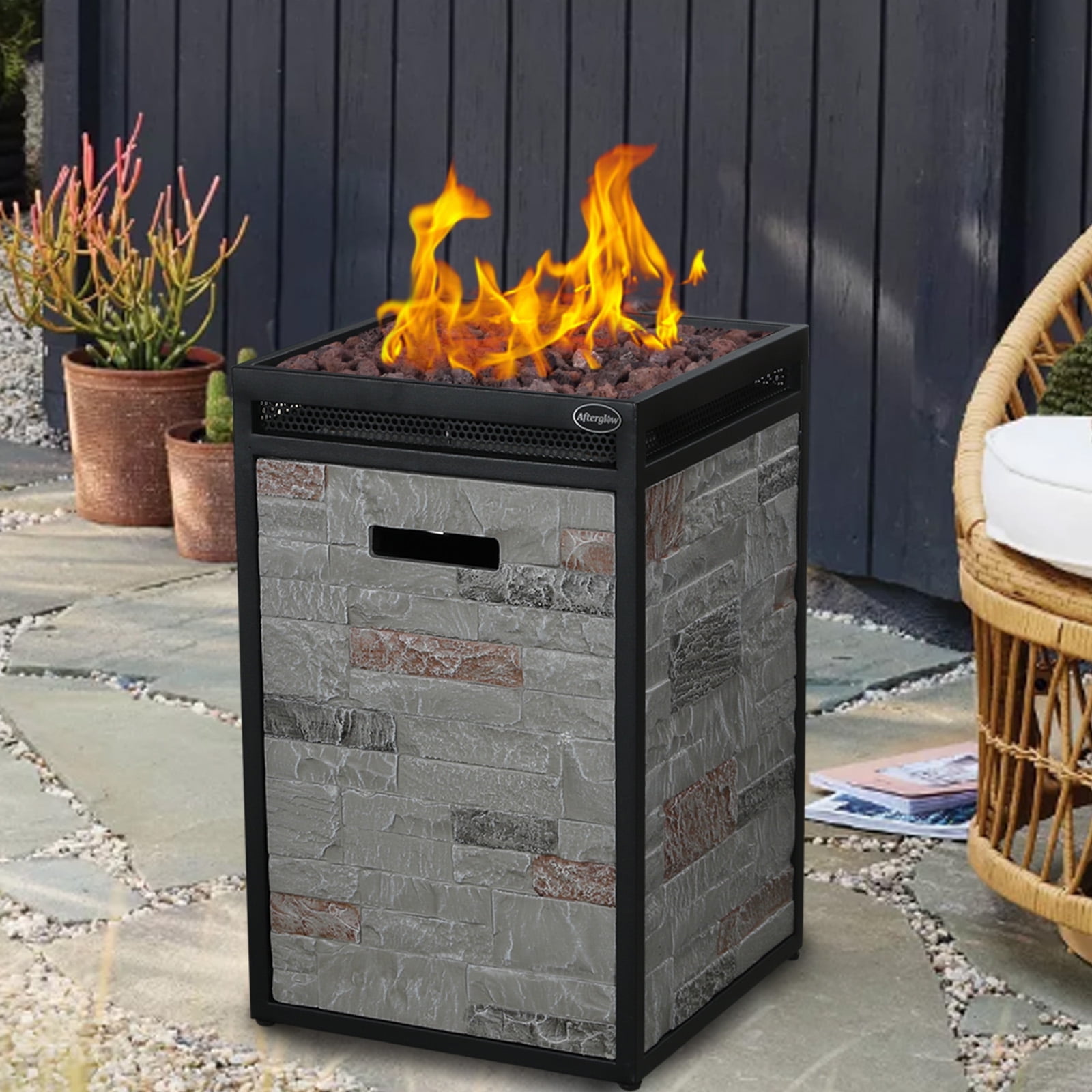 Afterglow 16" Square 40,000 Btu Propane Fire Pit, TerraFab Side Plate w ...