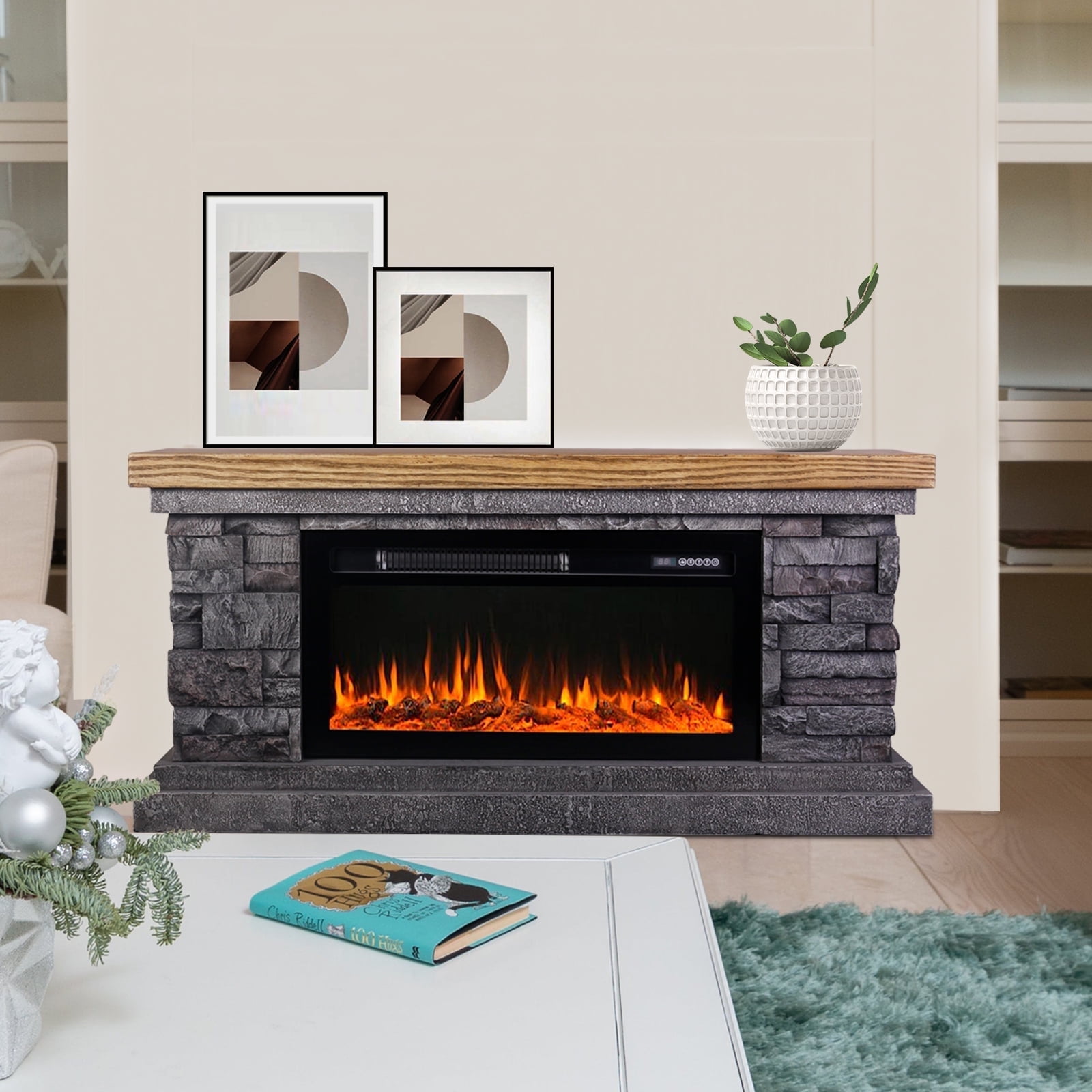Afterglow Terrafab Indoor Smart Electric Fireplace, High Simulate Wood ...