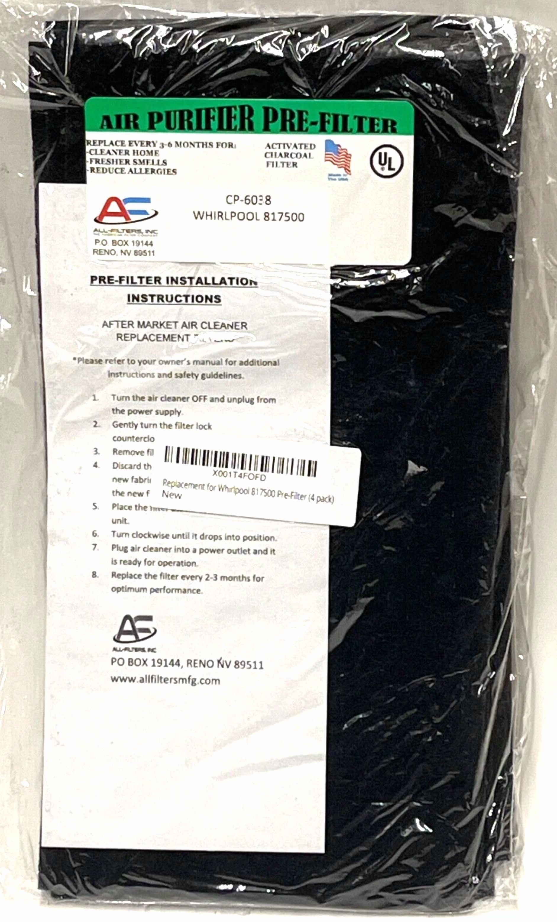 Aftermarket Pre-Filters For Whirlpool Tower Air Purifier 4-Pack (817500 ...