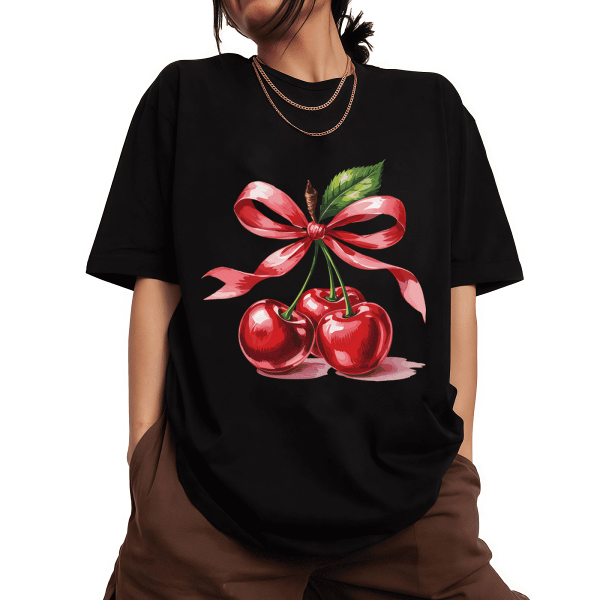 Afternoon Bakery Glossy Cherry Ribbon Print Drop Shoulder Slouchy ...