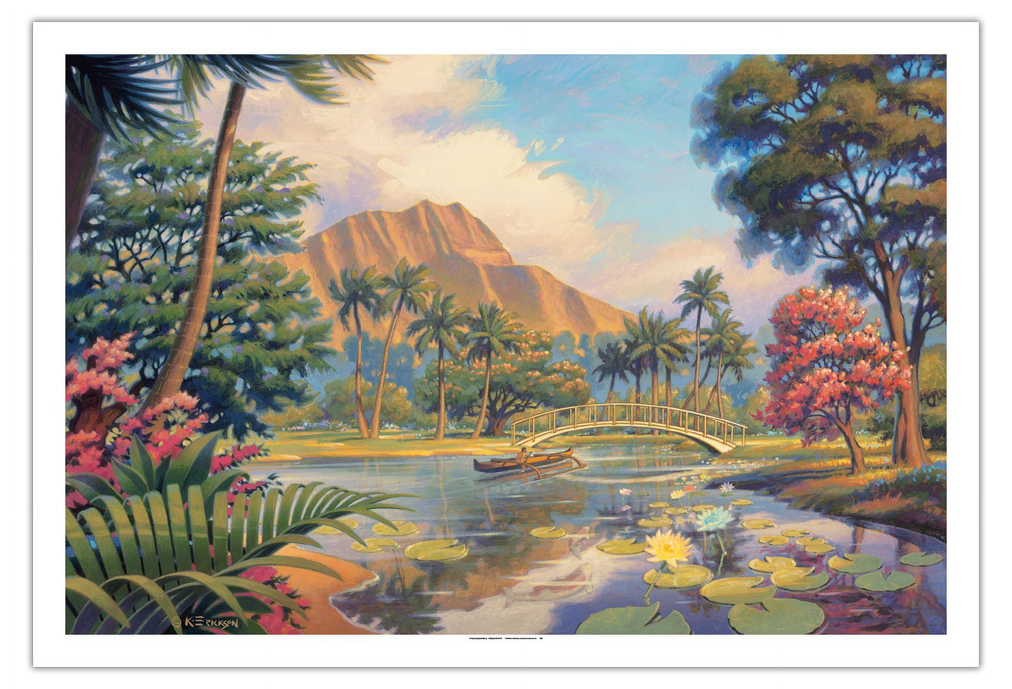 Afternoon Reflections - Kapiolani Park - Oahu Hawaii - Vintage Hawaiian Travel Poster by Kerne ...