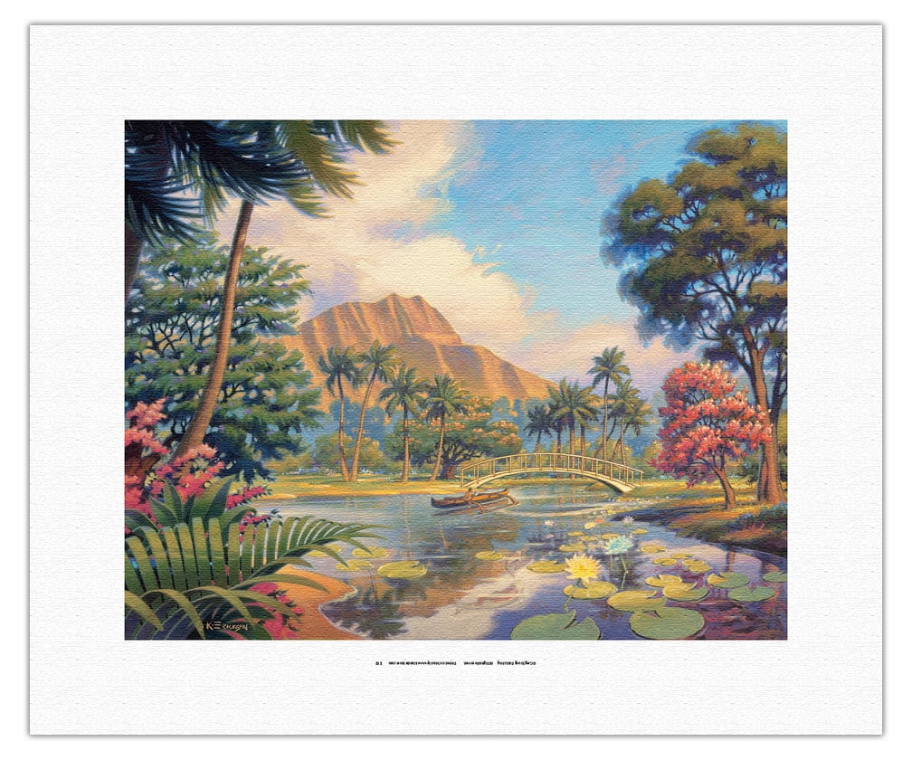 Afternoon Reflections - Kapiolani Park - Oahu Hawaii - Vintage Hawaiian Travel Poster by Kerne ...