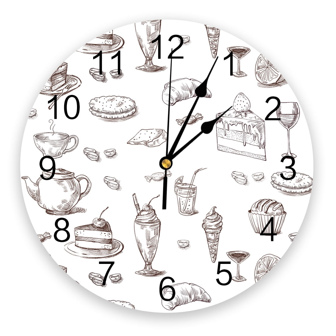 Afternoon Tea Cake Dessert White Wall Clock For Home ration Living Room ...