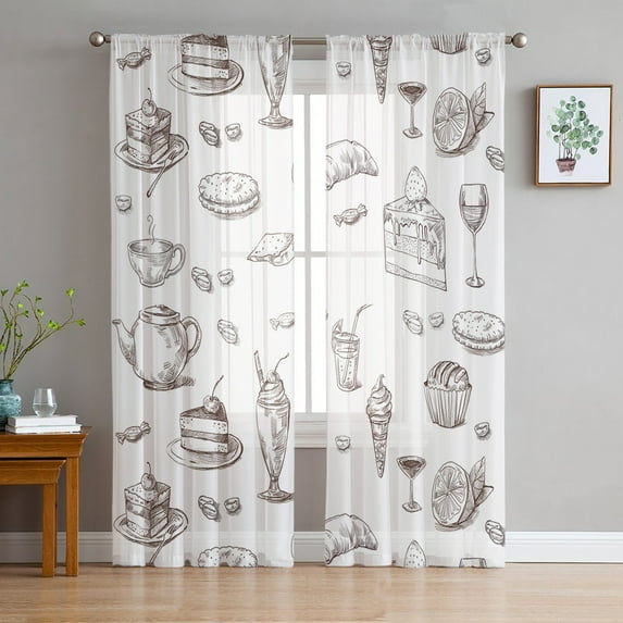 Afternoon Tea Cake Dessert White Window Curtain for Living Room Home ...