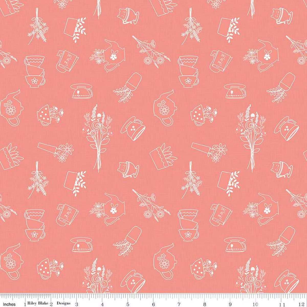 Afternoon Tea Sketches Salmon Cotton Fabric - Walmart.com
