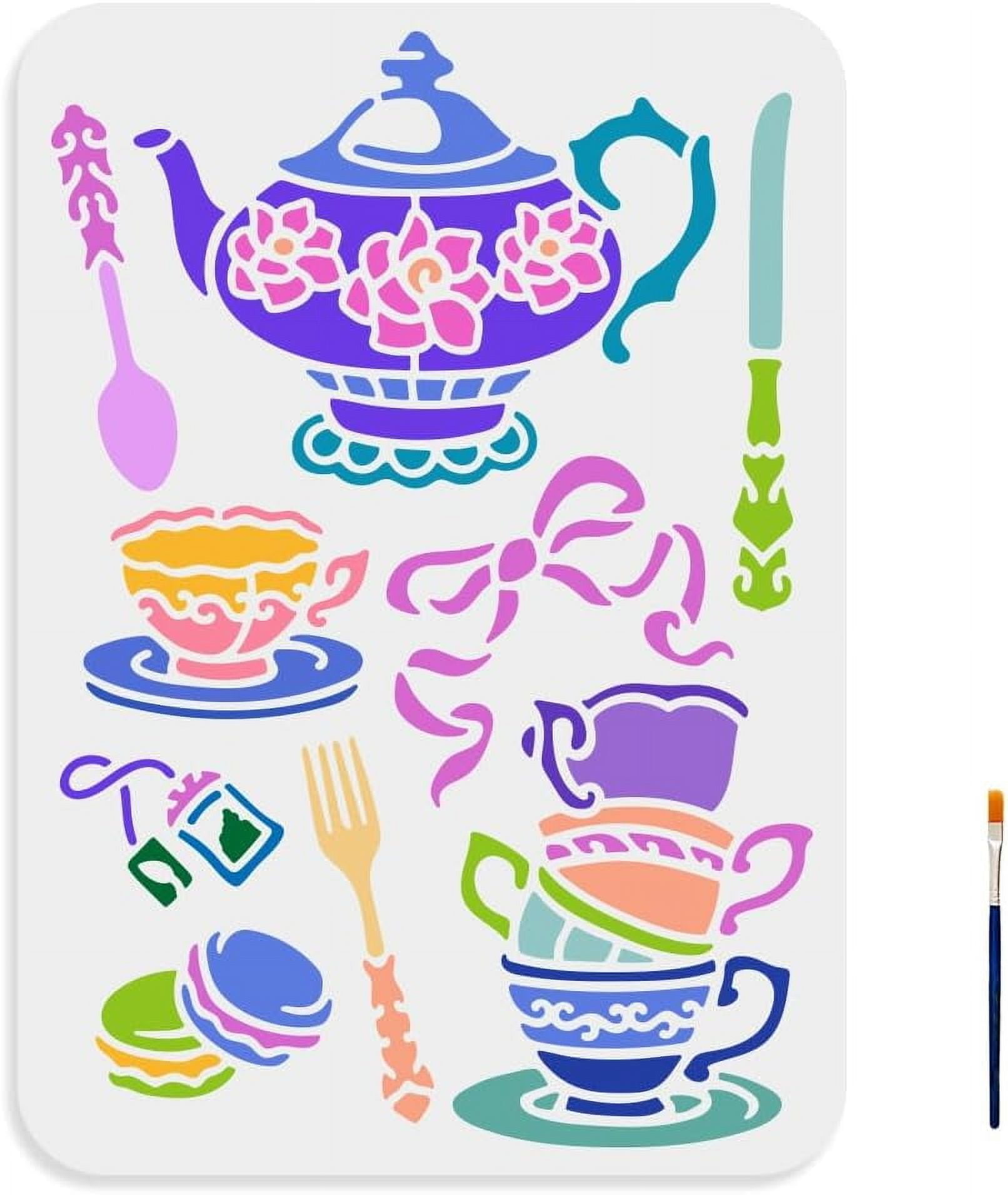 Afternoon Tea Stencil 11.7×8.3inch Tea Cups Flower Teapot Stencils with ...