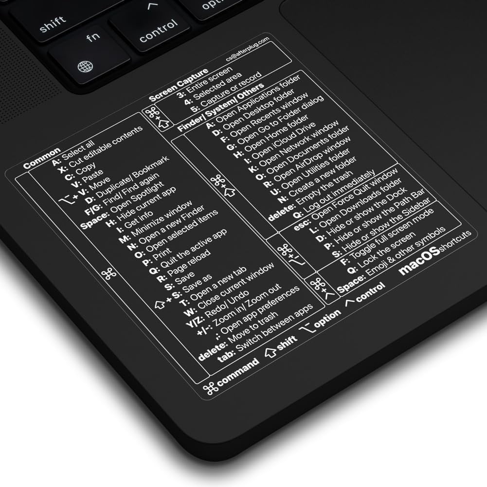 Afterplug Mac OS Keyboard Shortcuts Sticker, 50+ Shortcuts for 13-16 ...