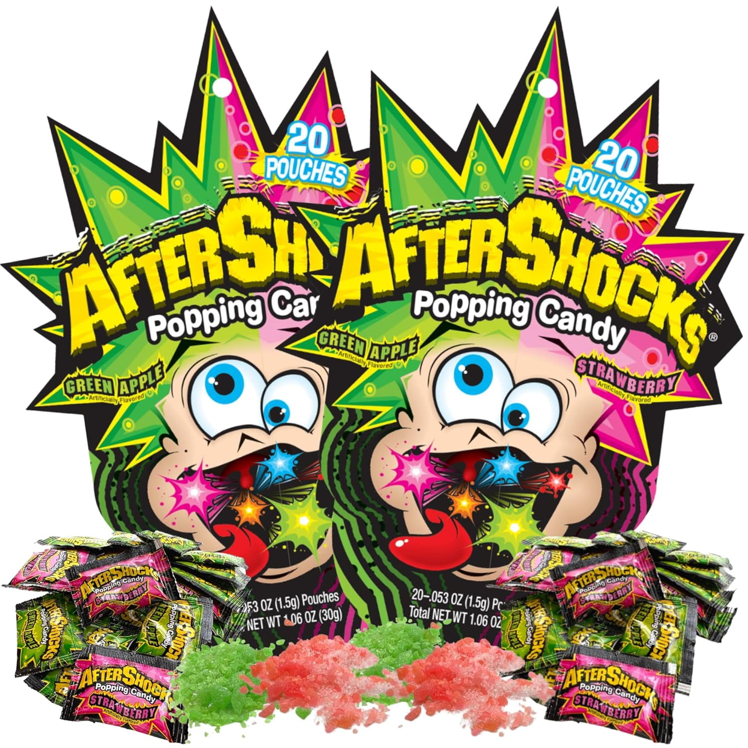 Aftershocks Green and Strawberry Individually Packaged Extreme Sour ...
