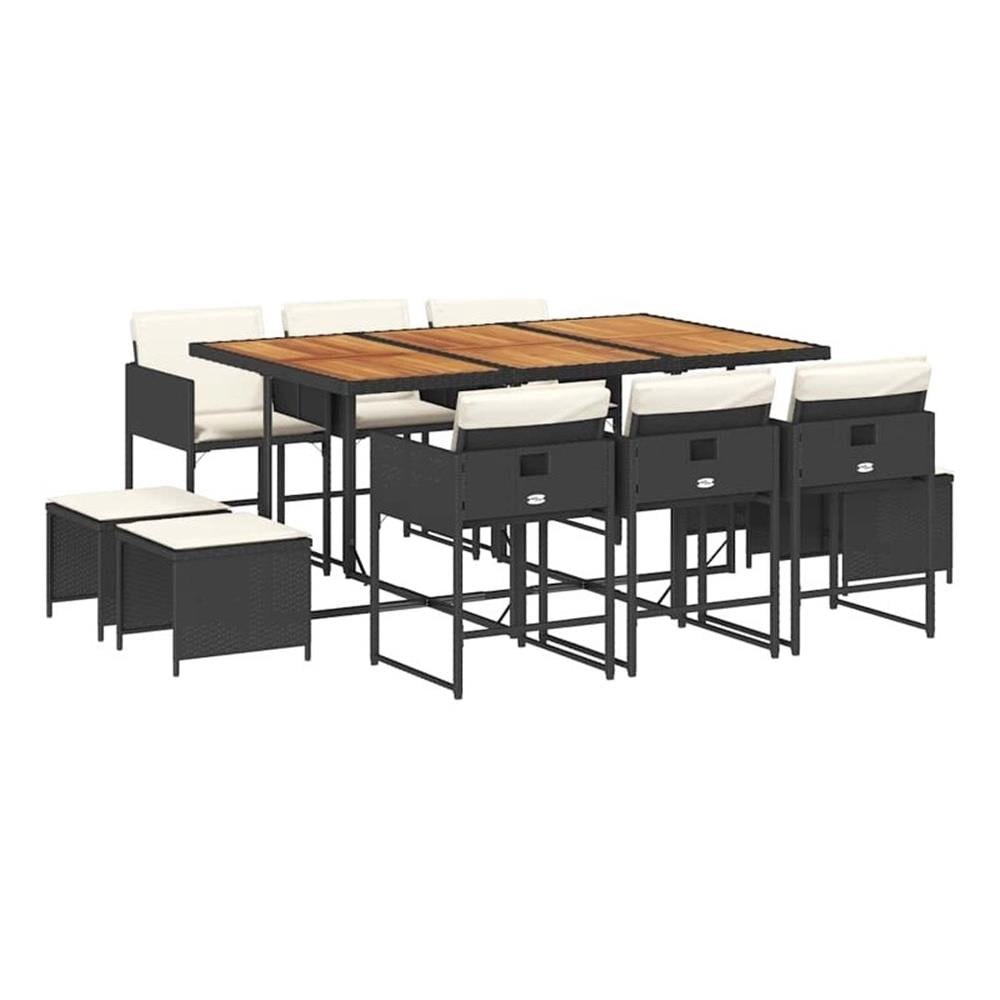 Afuera Living 11 Piece Poly Rattan Garden Dining Set in Black/Cream ...