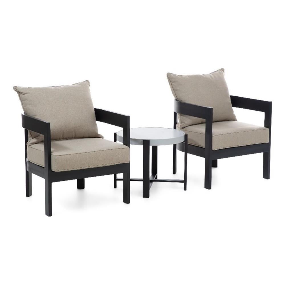Afuera Living 3-Piece Lotus Stackable Outdoor Metal Bistro Set in Black ...