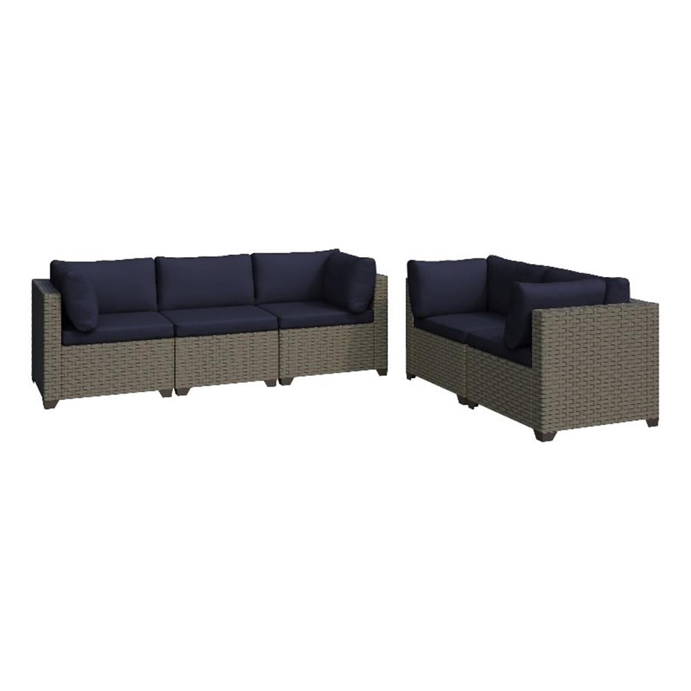Afuera Living 5-Piece Wicker / Rattan Outdoor Set with Sofa in Cobalt ...