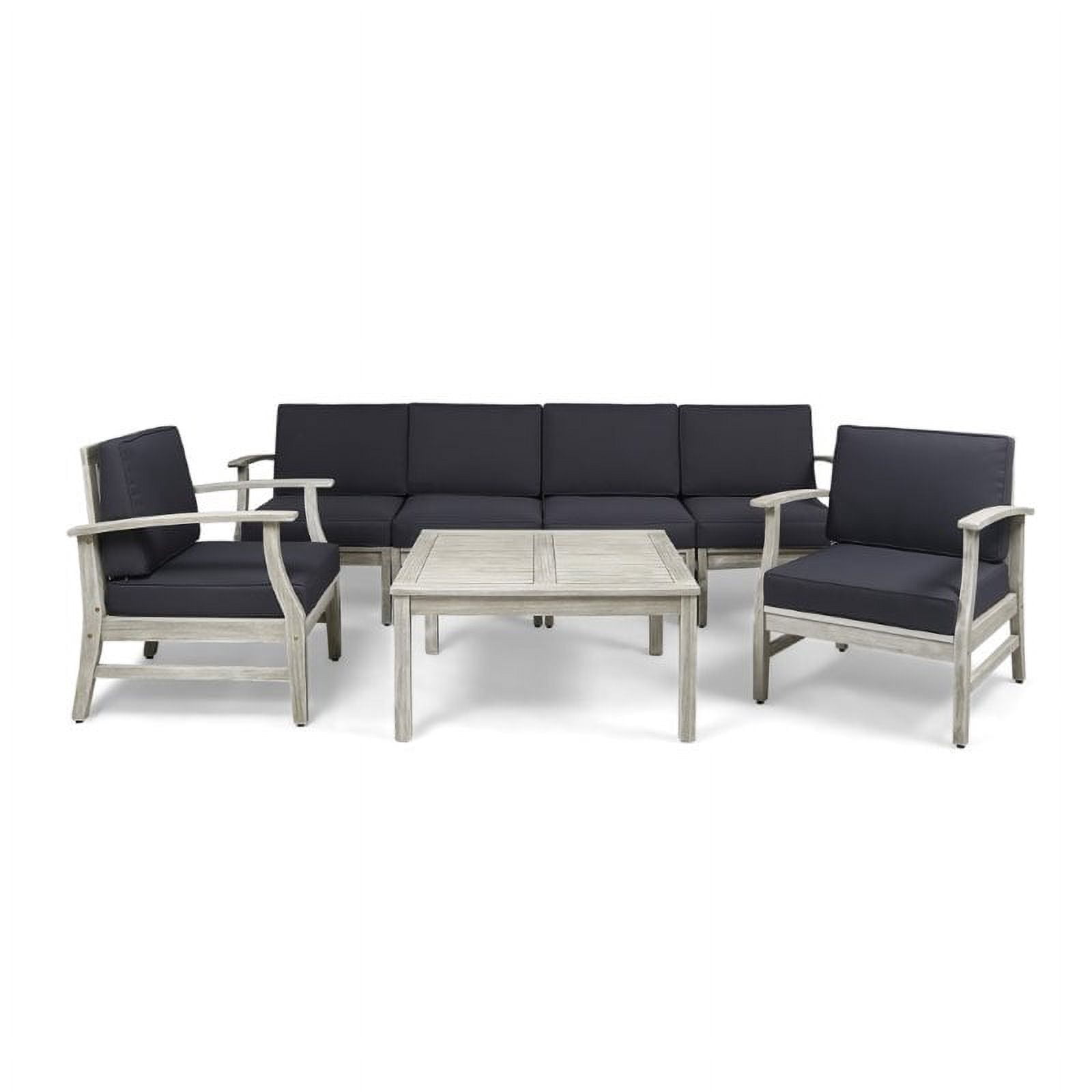 Afuera Living 7 Piece Outdoor Acacia Wood Sectional Sofa Set in Gray ...
