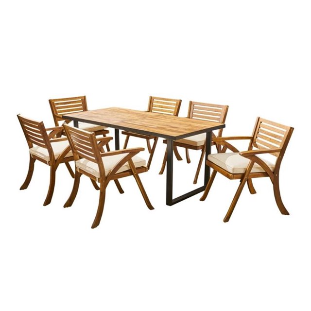 Afuera Living 7 Piece Outdoor Acacia Wood and Iron Dining Set in Teak ...