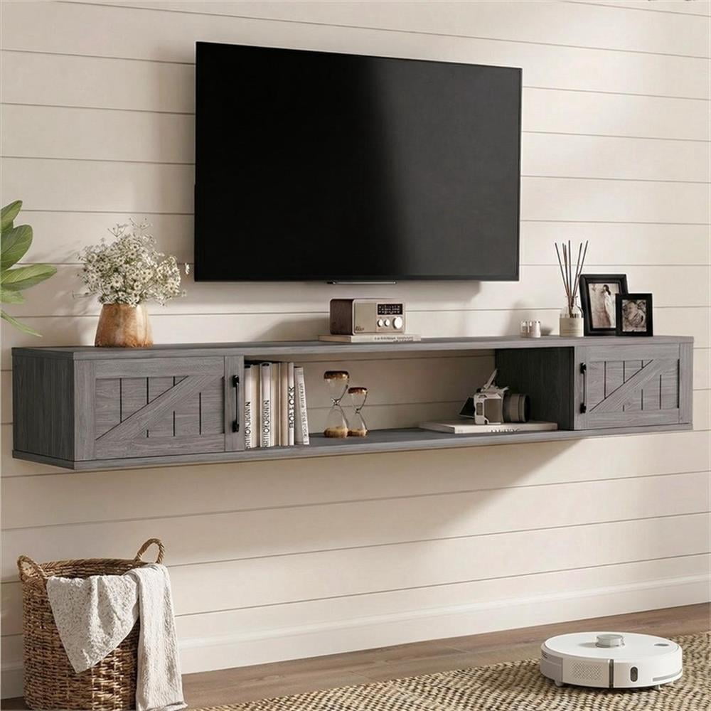 Afuera Living 80-Inch Gray Wall Mount Floating TV Stand 2 Cabinets ...