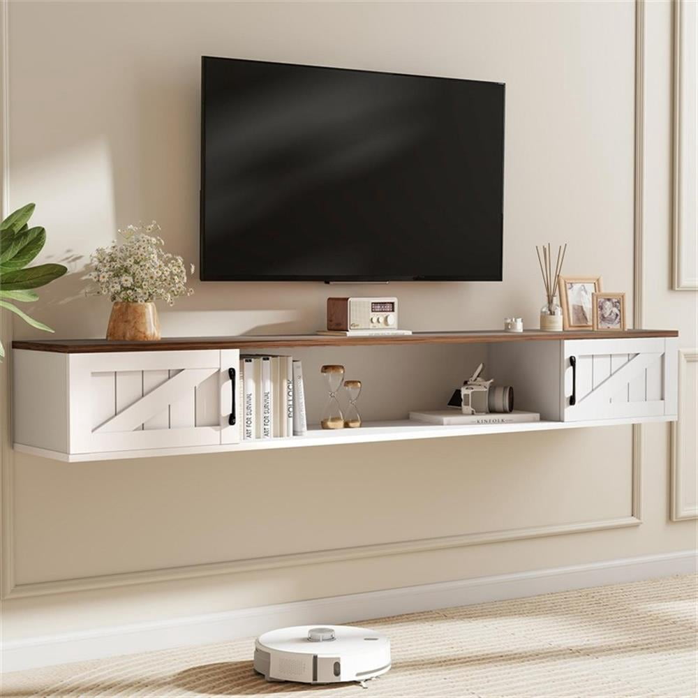 Afuera Living 80" White Floating Engineered Wood TV Stand for TVs up to ...