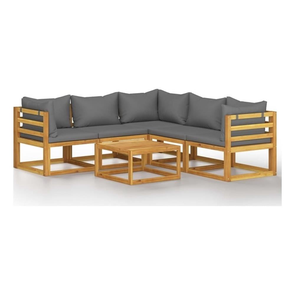 Afuera Living Contemporary Solid Acacia Wood Garden Lounge Set in Gray ...