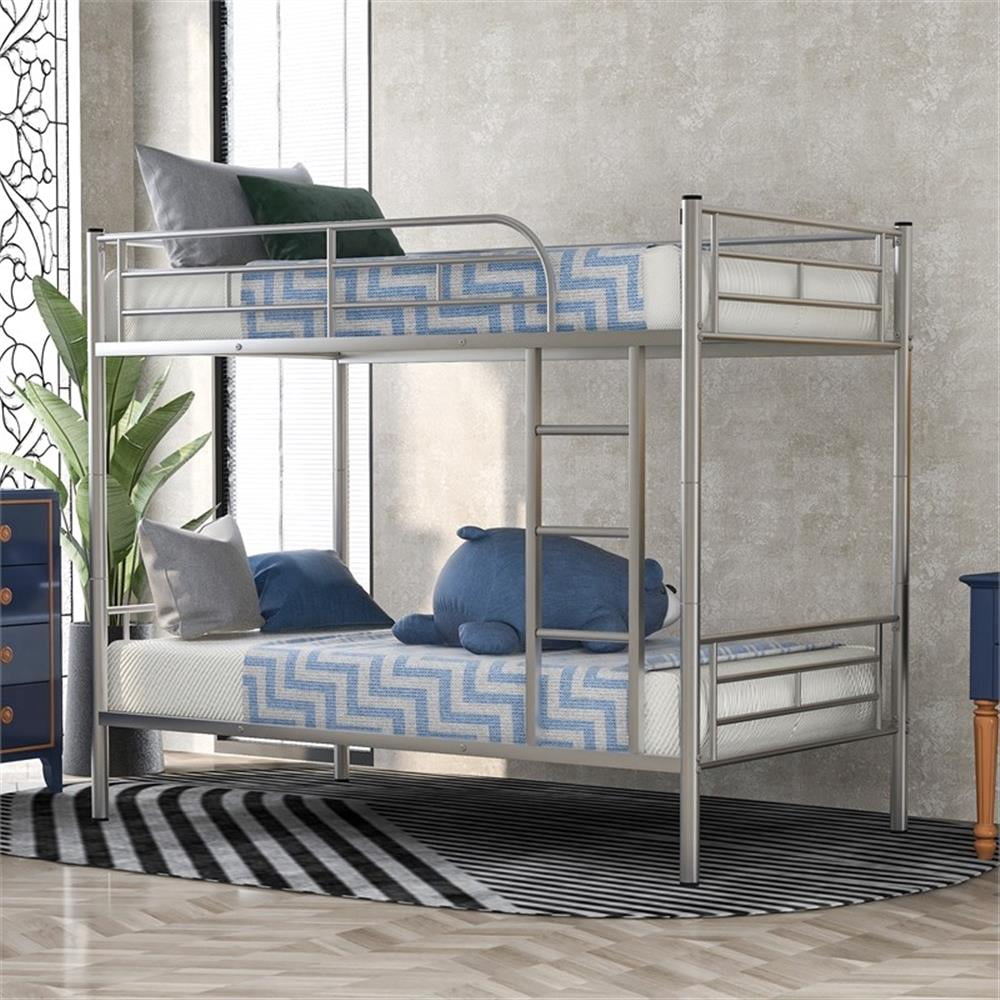 Afuera Living Contemporary Twin-Over-Twin Metal Bunk Bed in Silver ...