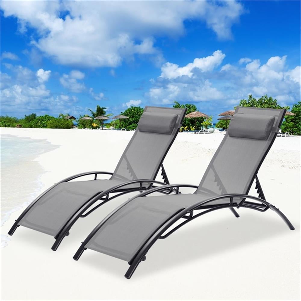 Afuera Living Grey Aluminium Chaise Lounge Set of 2 with 5 Recline ...