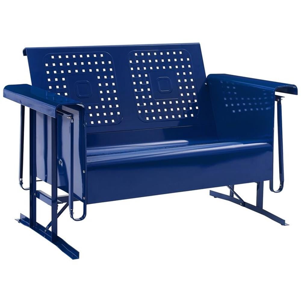 Afuera Living Metal Patio Loveseat Glider with Basket Weave in Navy ...