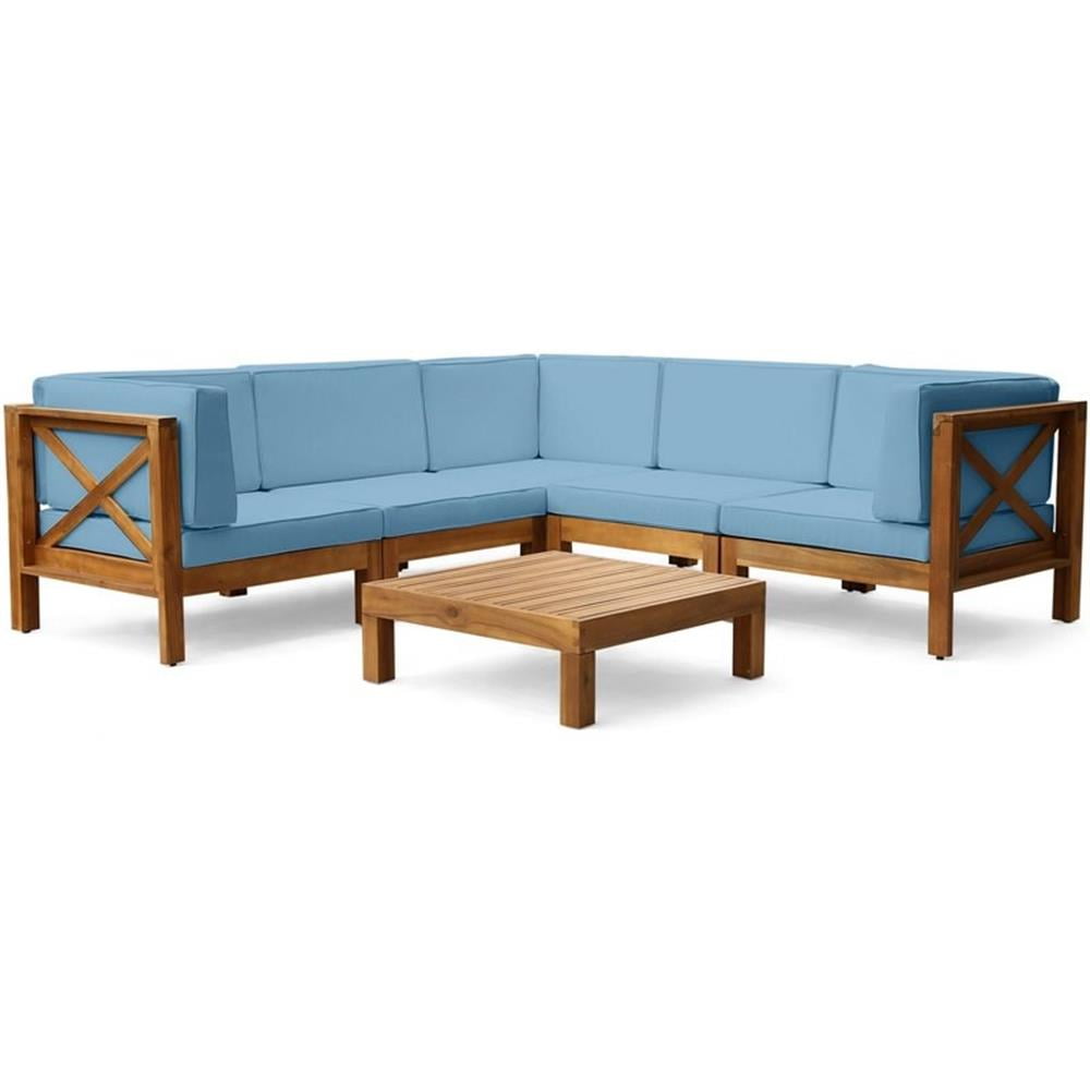Afuera Living Outdoor 7 Seater Acacia Wood Sectional Sofa Set Teak and ...
