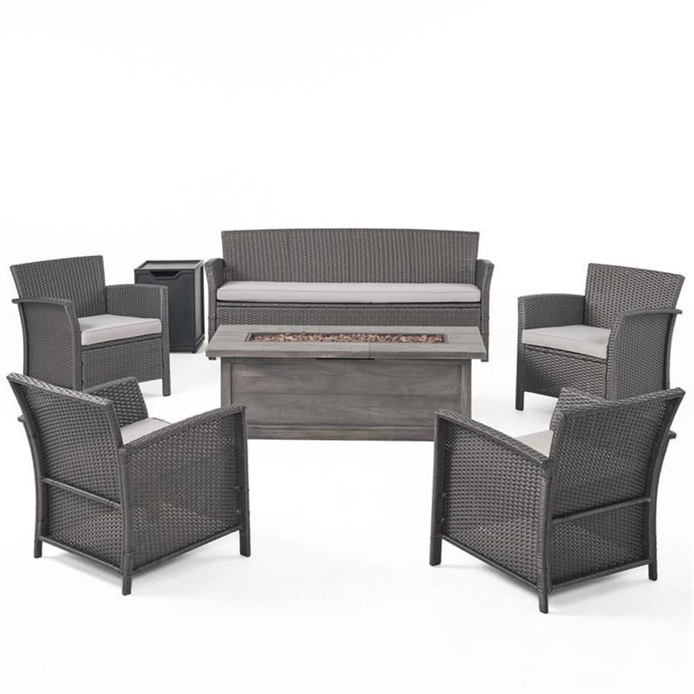 Afuera Living Outdoor 7 Seater Chat Set w/ Fire Pit Gray & Silver ...