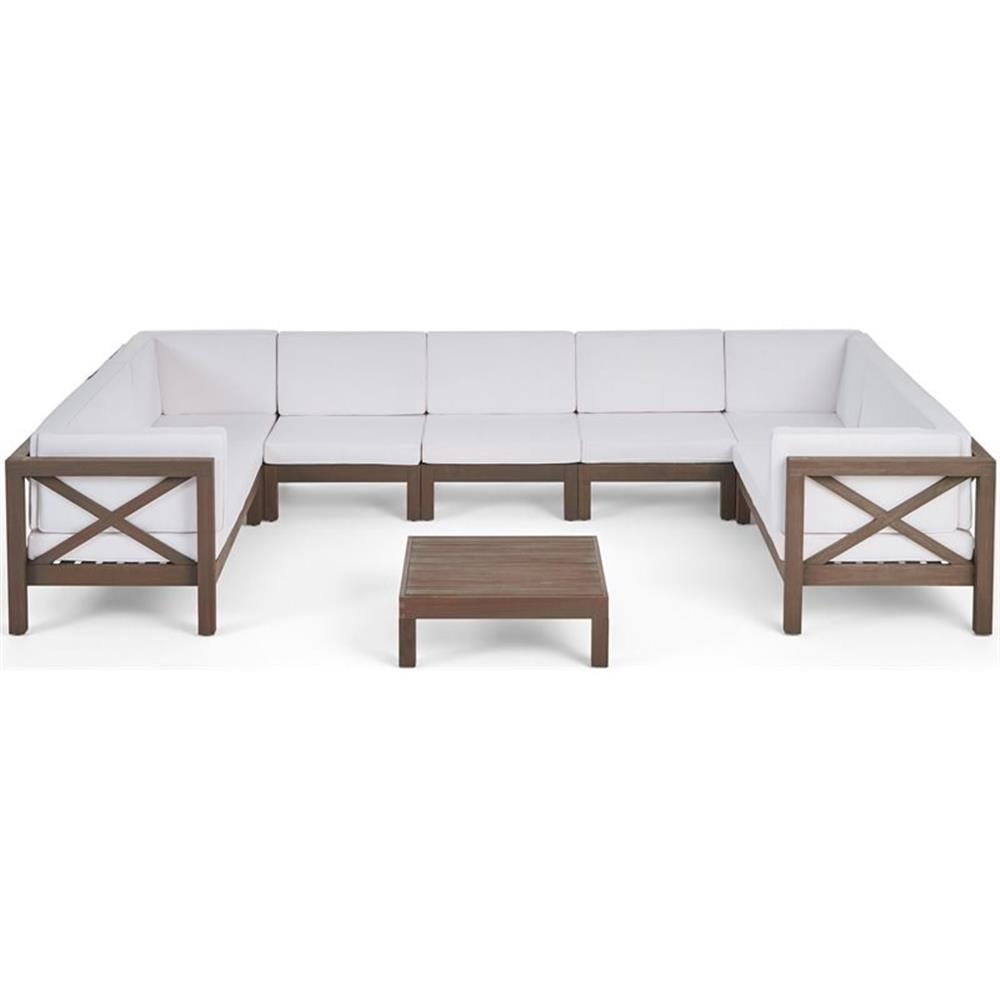 Afuera Living Outdoor 9 Seater Acacia Wood Sectional Sofa Set Gray and ...